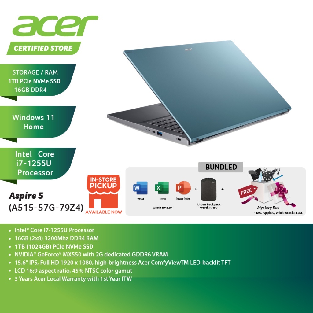 Acer Aspire 5 A515-57G-79Z4 15.6'' FHD Laptop Glacier Blue ( i7-1255U ...