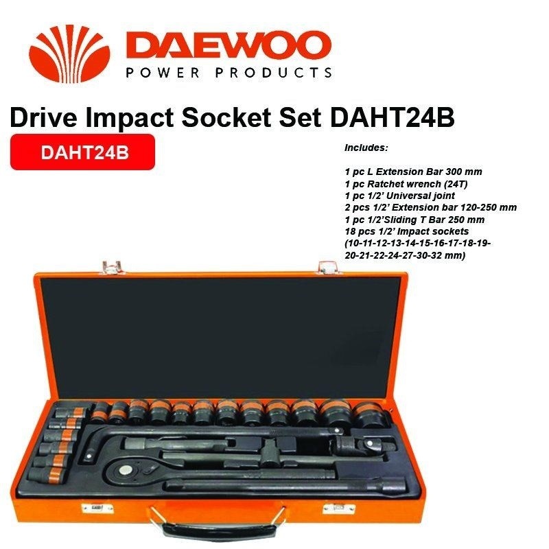 DAEWOO DAHT24B 1/2'' Driver Impact Socket Set 24pcs | Shopee Malaysia