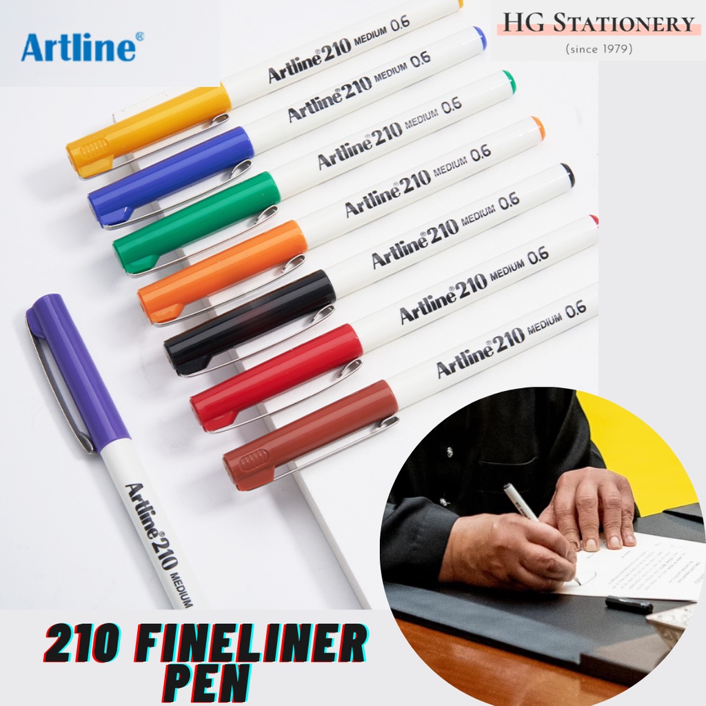 READY STOCK 0.6mm Artline 210 Fineliner Signature Writing Drawing Pen 8 ...
