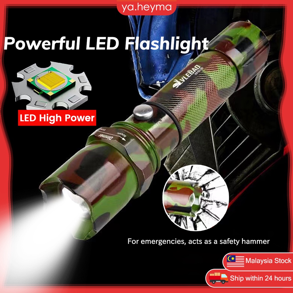 【M'sia Stock】Strong torch aluminium alloy zoom rechargeable lighting ...