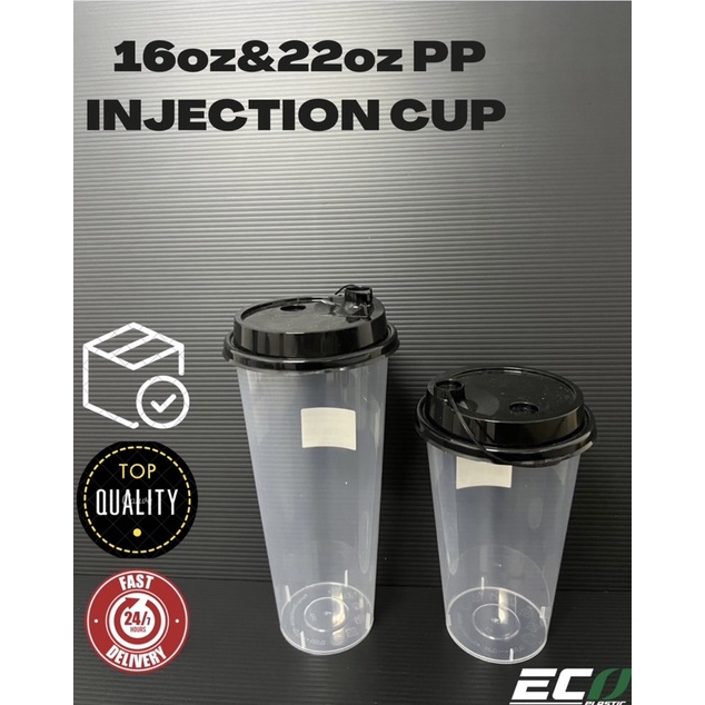 (50pcs)16oz&22oz PP INJECTION CUP WITH BLACK LID/DISPOSABLE JUICE CUP ...