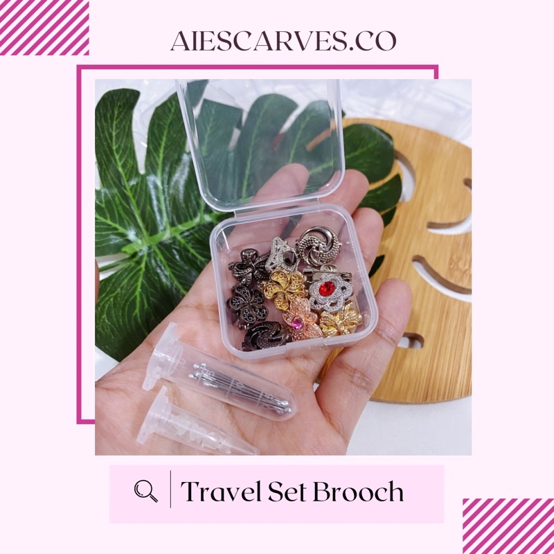 TRAVEL BROOCH PIN BOX | Set Brooch Kerongsang Jarum Stopper | Shopee ...