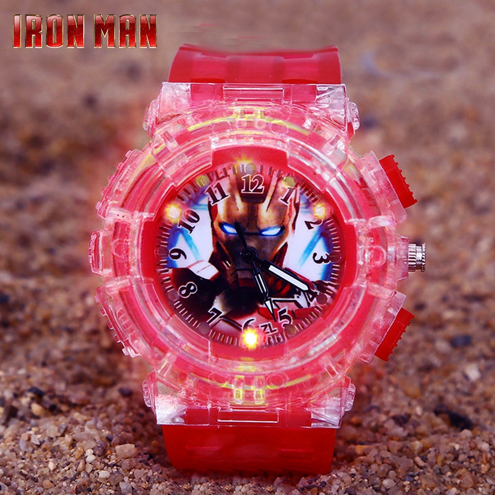 Marvel Spider-Man Iron Man Kids Watch with Colorful Flash Light Cartoon ...