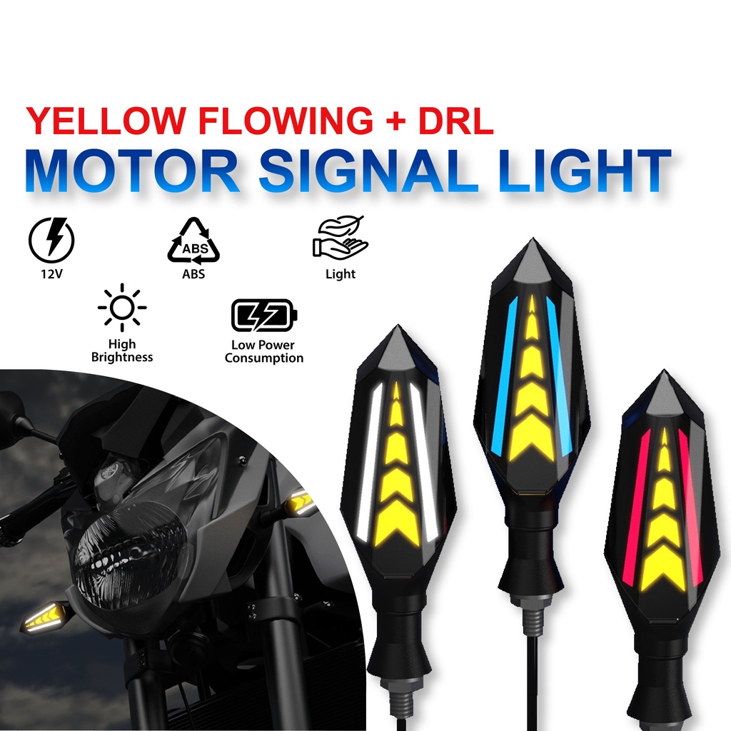 2PCS Universal Motorcycle Yellow Flowing Turn Signal LED Running Light ...