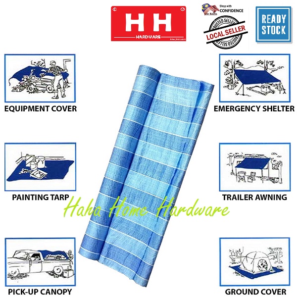 Kain Kanvas Biru & Putih ; Kain Kalis Air 6 Feet x 1 Feet Tarpaulin ...