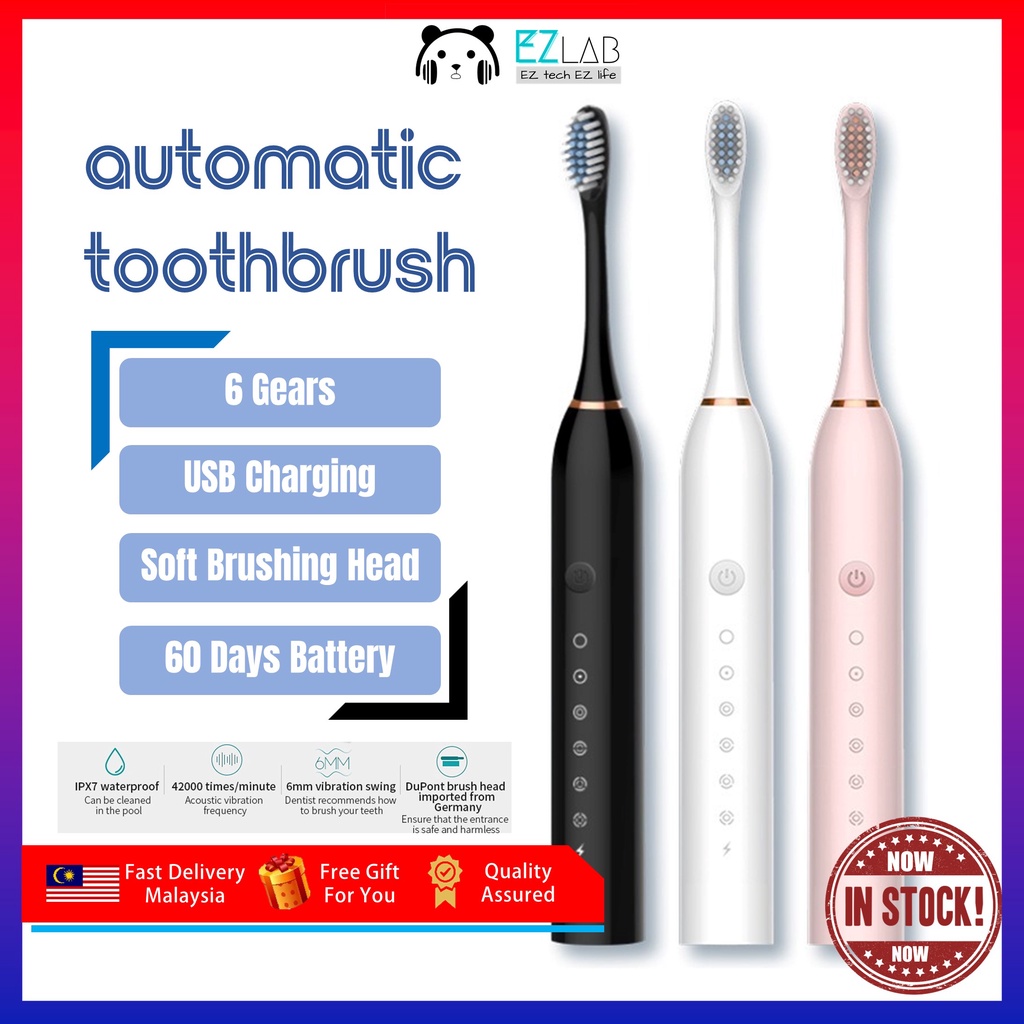 Automatic Toothbrush Pro USB Rechargeable Whitening 6 Gear Electronic ...