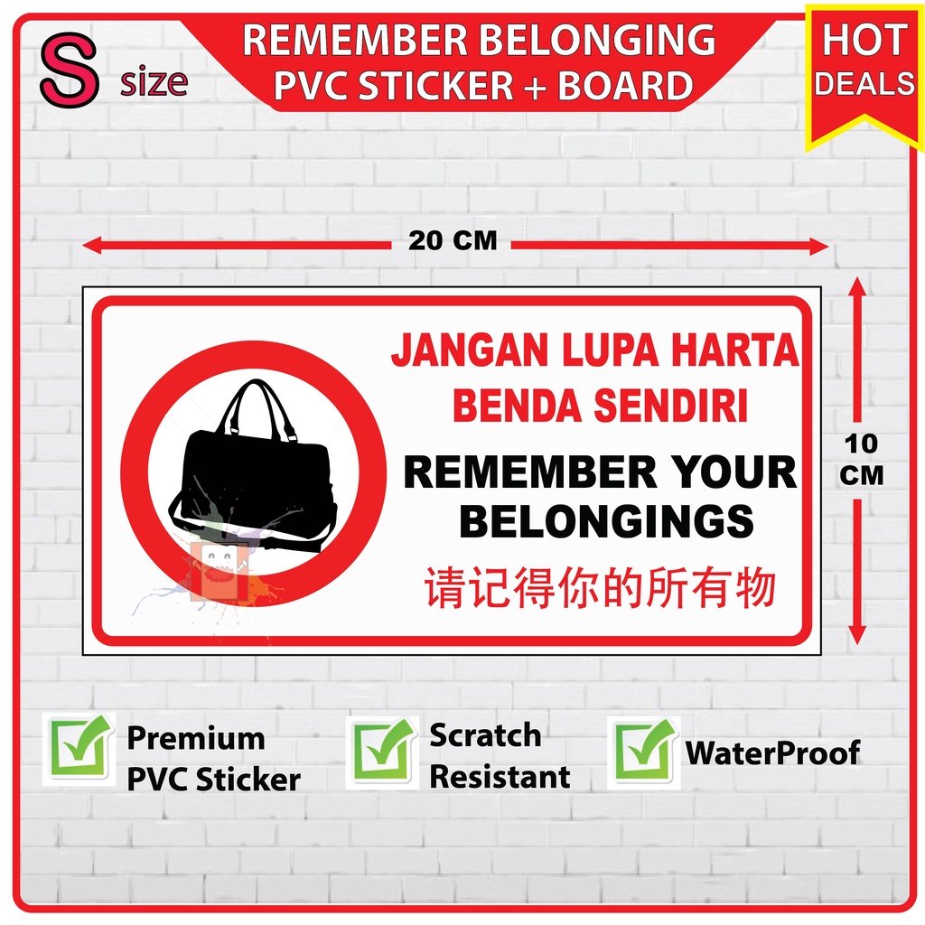 Remember Own Belongings, Ingatkan Harta Benda Anda PVC Sign Sticker + Board | Shopee Malaysia
