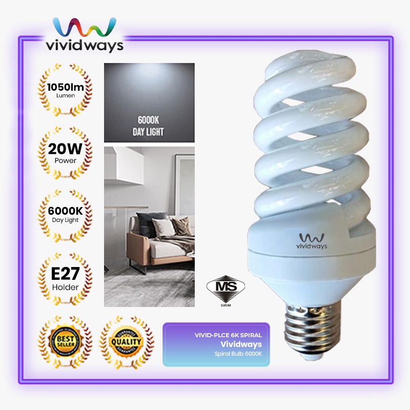 K2 VIVIDWAYS PLCE SPIRAL BULB 20W 15W 6000K DAY LIGHT BULB | Shopee ...