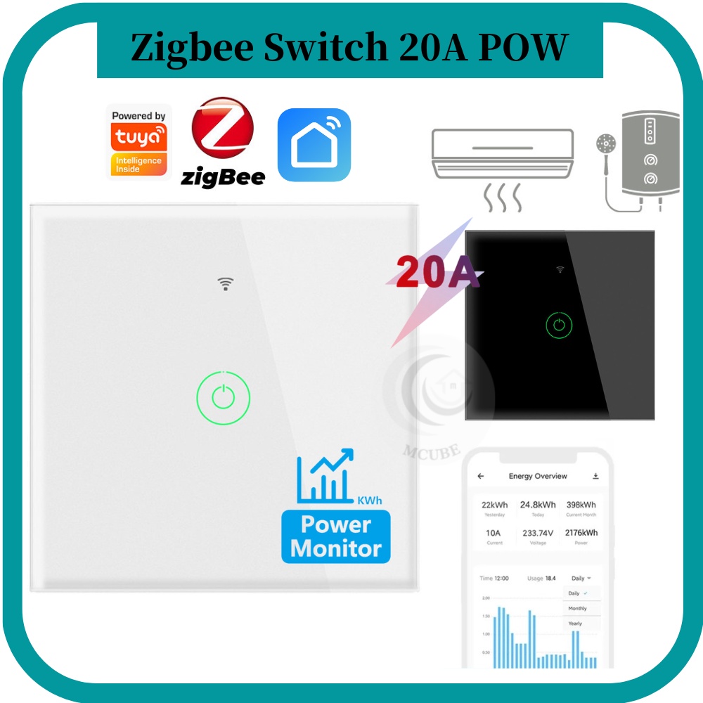 Tuya Smart Life ZigBee 3.0 Smart Switch 20A Power Monotoring POW for ...