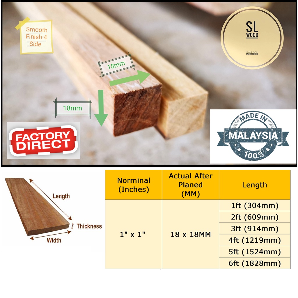 18x18MM (Bundle Of 10pcs) Chengal Solid Wood(S4S)/ Batang Kayu Siap ...