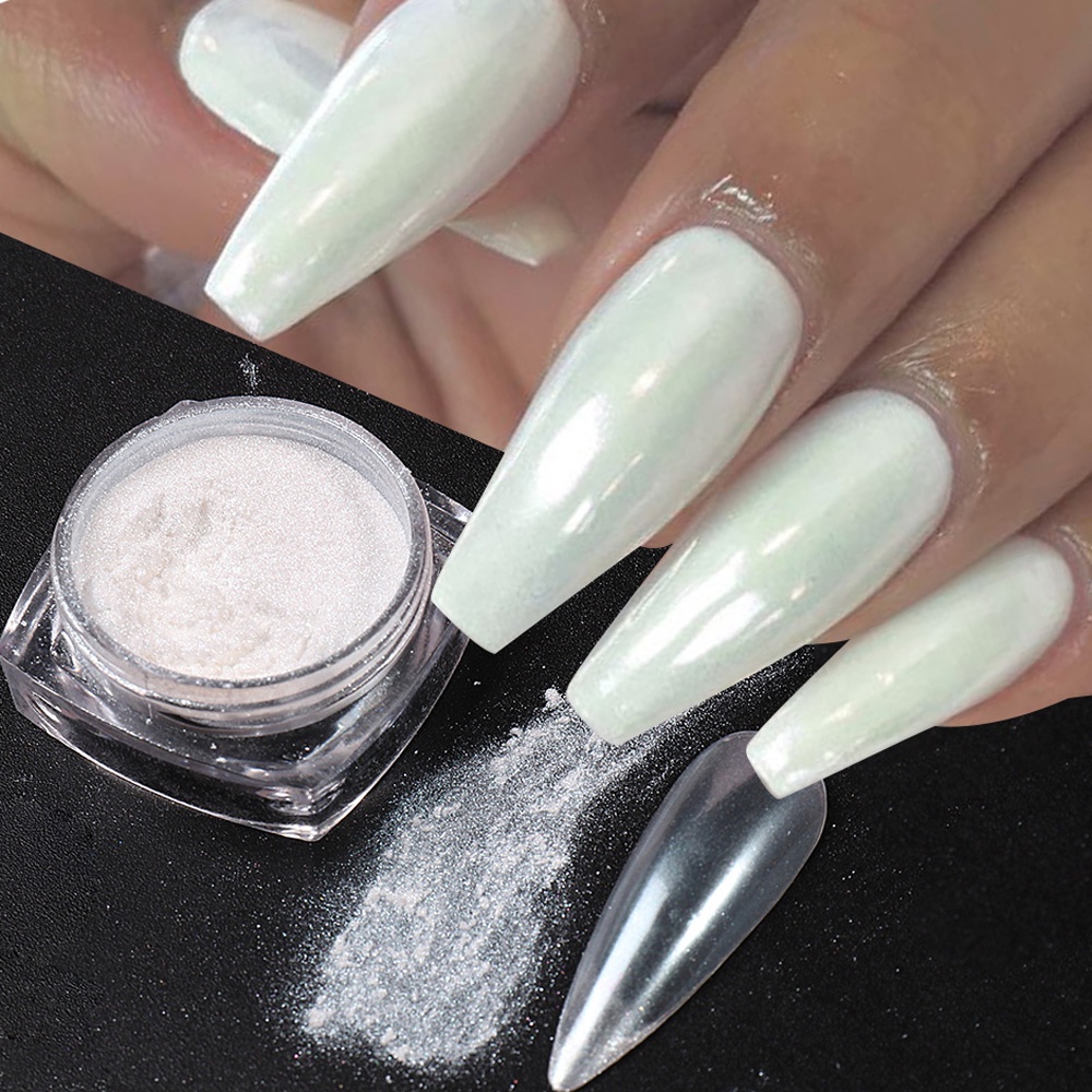 HAMA NAIL Mirror Mermaid Nail Powder Pearl White Moonlight Chrome ...