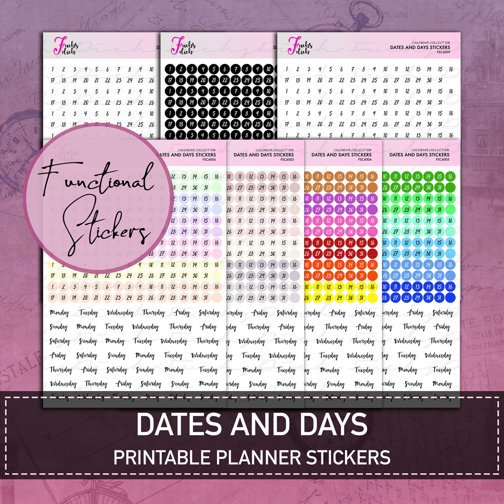 FuchsDich Printable DATES and DAYS Stickers | PDF | Planner Stickers ...