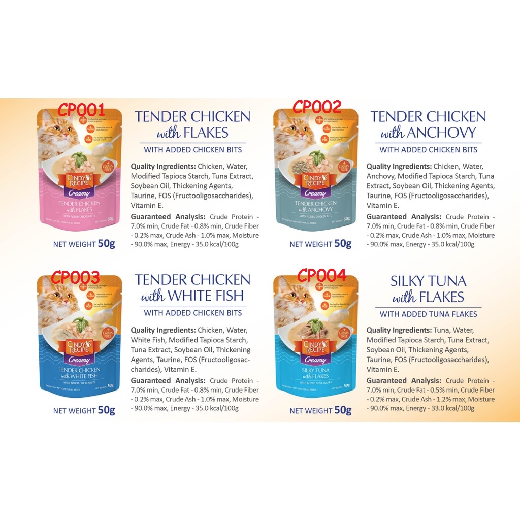 CINDY'S RECIPE CREAMY INSTANT CAT WET FOOD 50G (8 VARIETY) | Shopee Malaysia