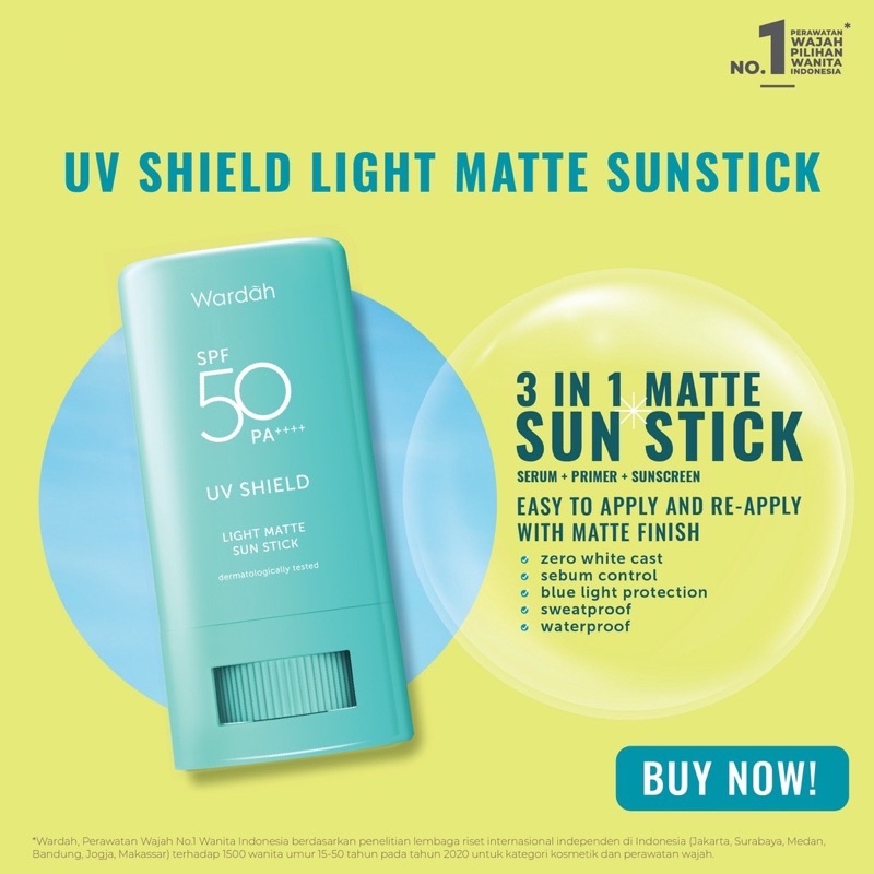 Original WARDAH UV Shield Light Matte Sun Stick Sunscreen SPF50 PA ...