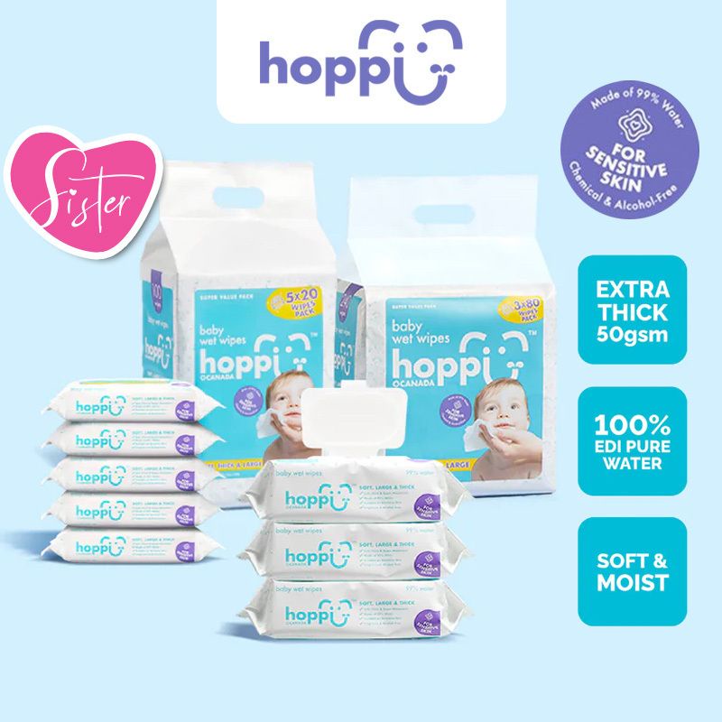Hoppi Premium Baby Wet Wipes for Sensitive Skin - 80 / 100 / 240 ...