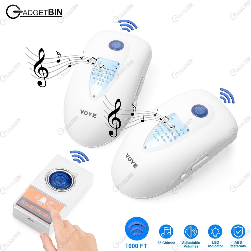 Cordless Doorbell Transmitter and Receiver Set With 38 Chime Tunes ...