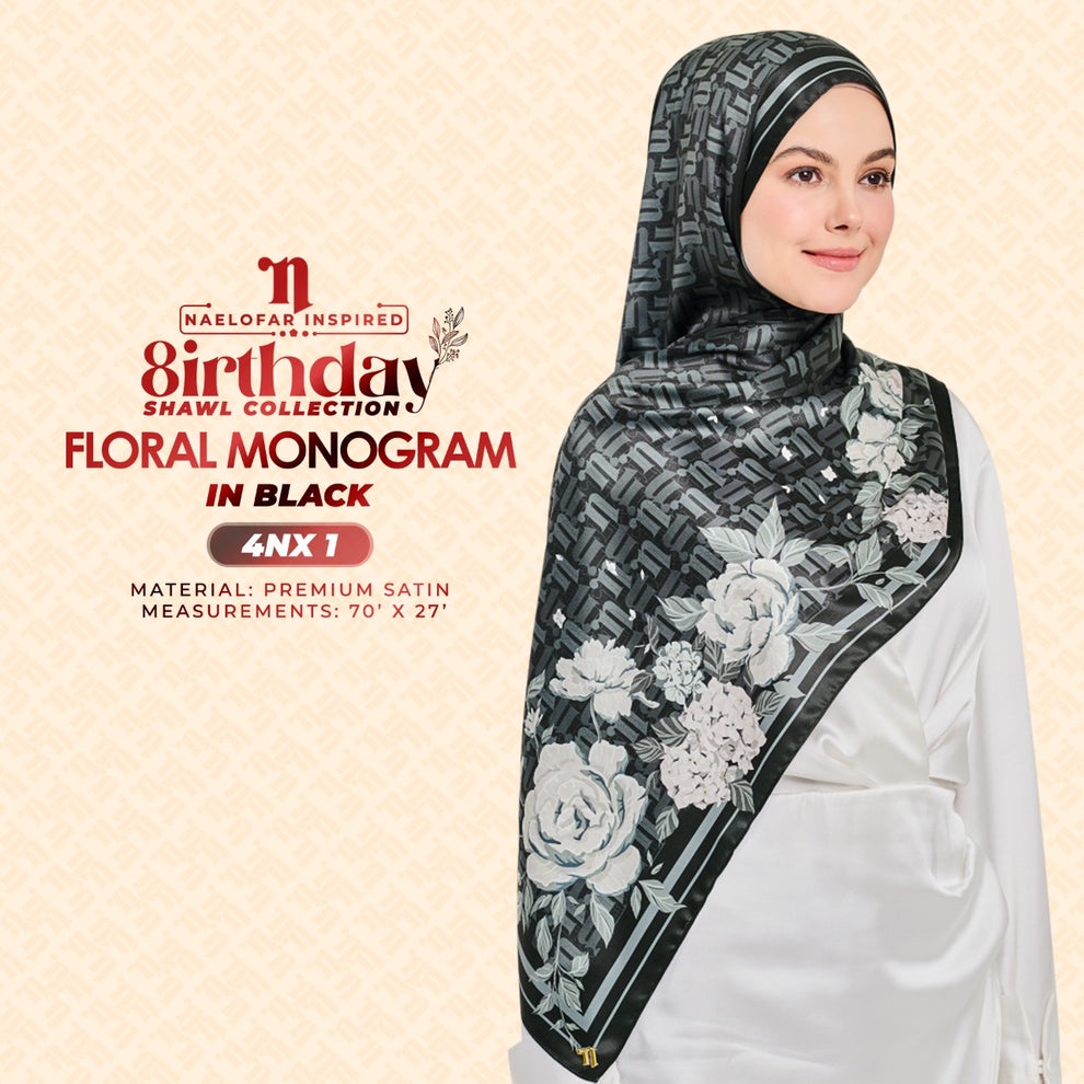 🔥 Ready stock 🔥Neelofar The 8Irthday - Floral Monogram Shawl / SQ ...
