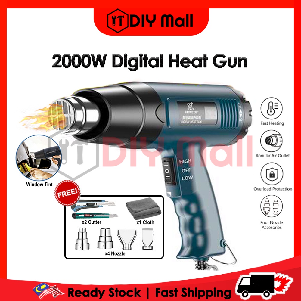 DIYMALL 2000W Heat Gun Hot Air Gun 2 Speed Blower Shrink Gun Adjustable ...