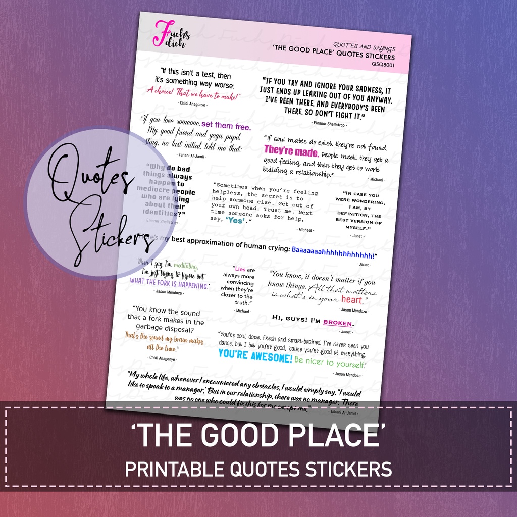 FuchsDich Printable 'The Good Place' Quotes Stickers | PDF File ...