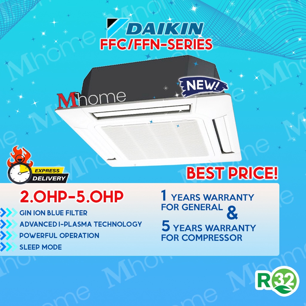 Daikin R32 1.0HP - 1.5HP Ceiling Cassette Air Conditioner Non Inverter ...