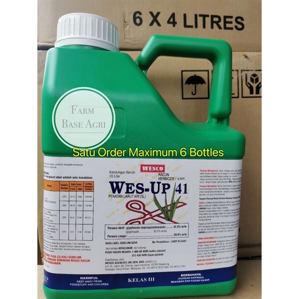4L WES UP Glyphosate 41% Weed Killer Herbicide ( Racun Rumpai / Racun ...