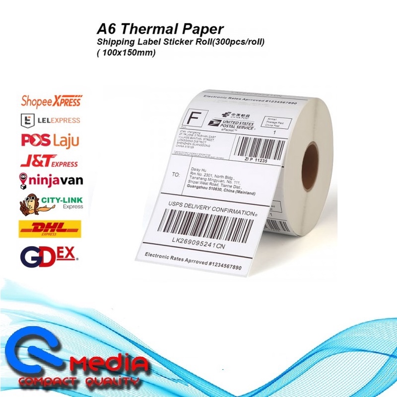 A6 Shopee / Lazada Airway Waybill Thermal Paper Shipping Label 100mm X ...