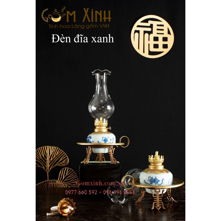 Bat Trang Antique Blue Enamel Plate Oil Lamp With Copper | Shopee Malaysia