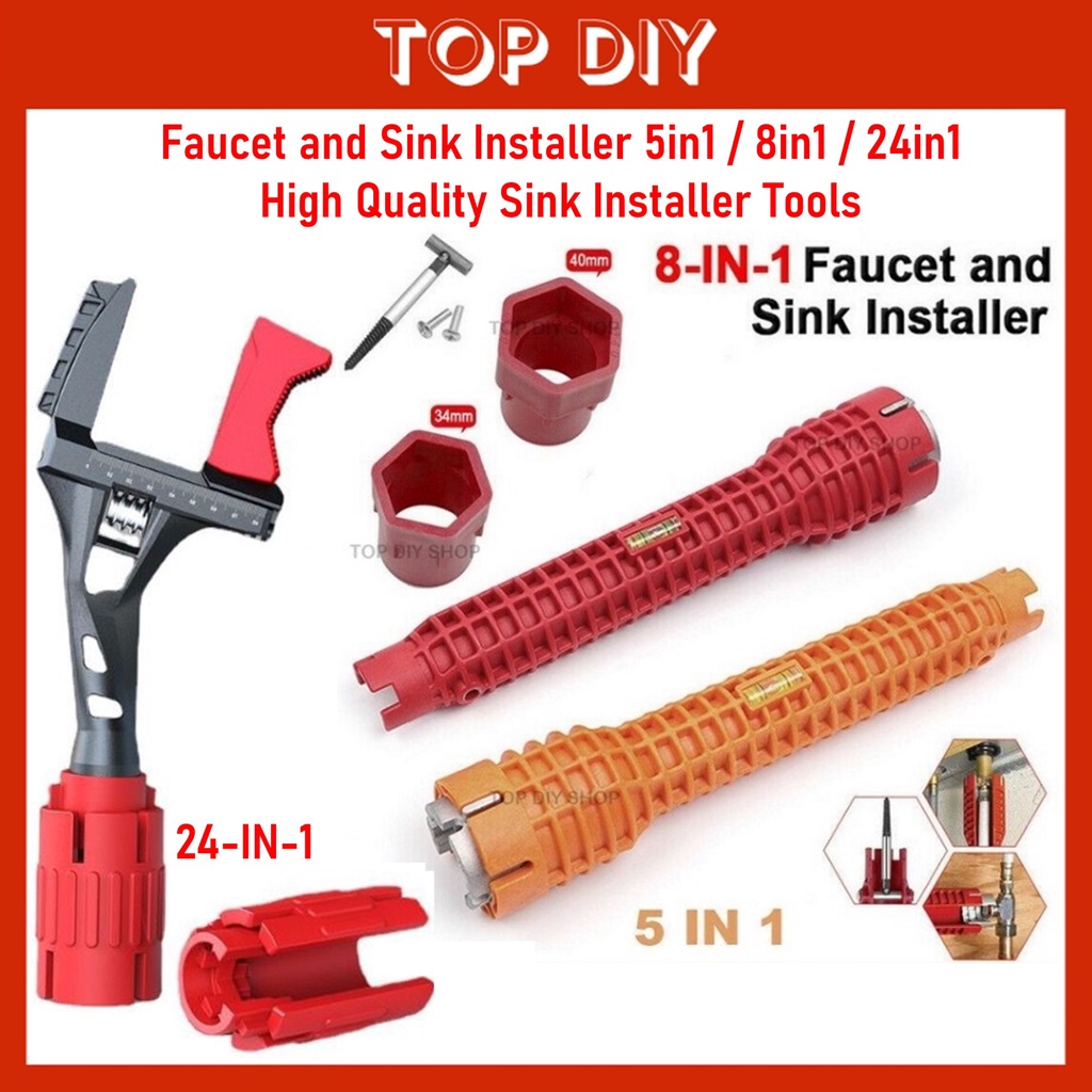 Faucet and Sink Installer 24 in 1/8in1/5in1 Pipe Spanner Sink Installer Tool Basin Faucet Tap ...