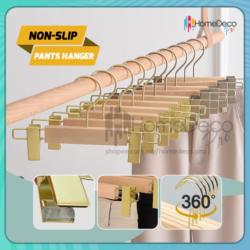 360° Swivel Hook Heavy Duty Wooden Pants Hanger With Rubber Cushioned ...