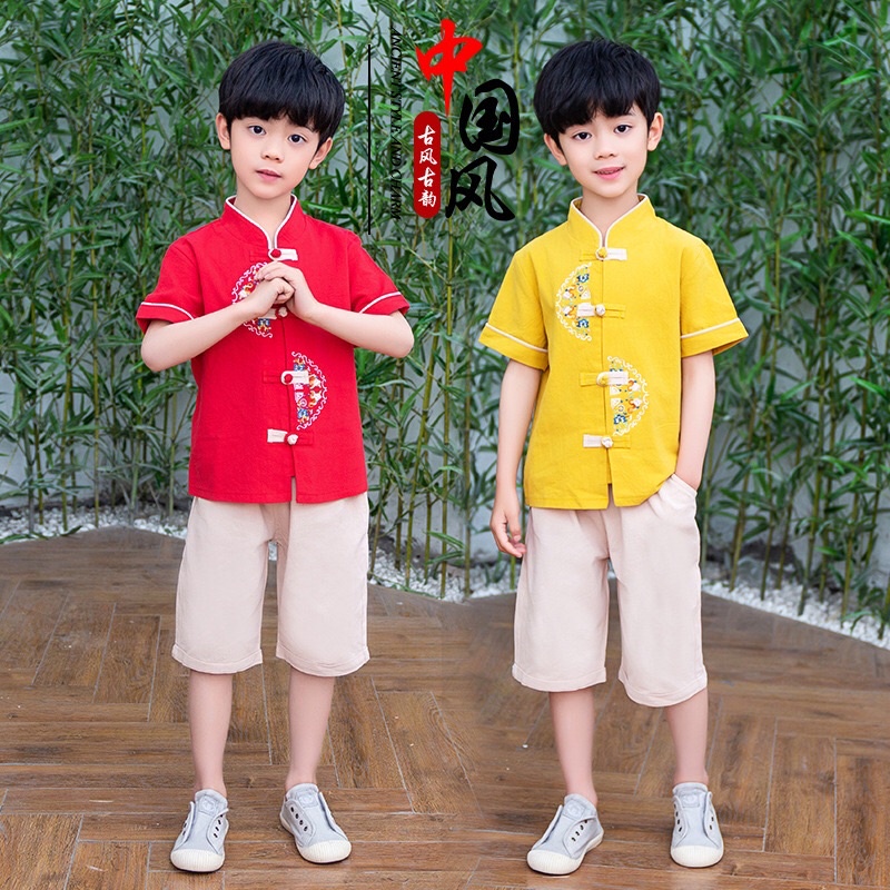 CNY 3-13Y Kids Boys Traditional Chinese Costume CNY Clothing Set Short ...