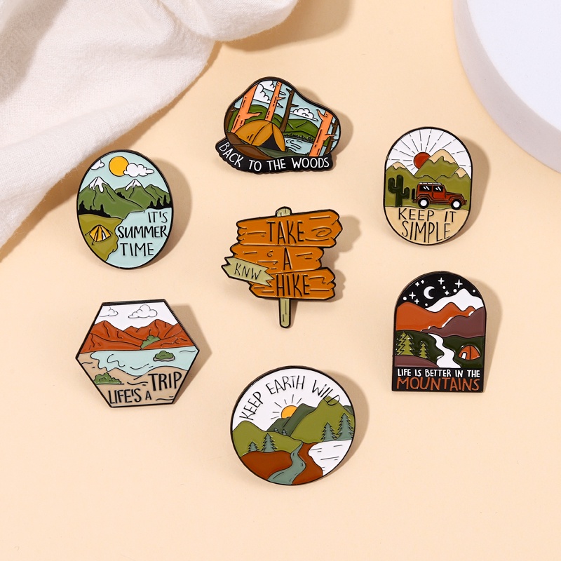 Outdoor Hike Camping Enamel Lapel Pin Brooches Travel Brooch Trip Badge ...