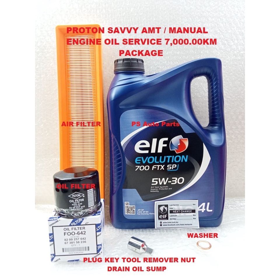 Proton Savvy Engine Oil Service ( 7,000.00 KM ) Package ELF 5W30 Semi ...