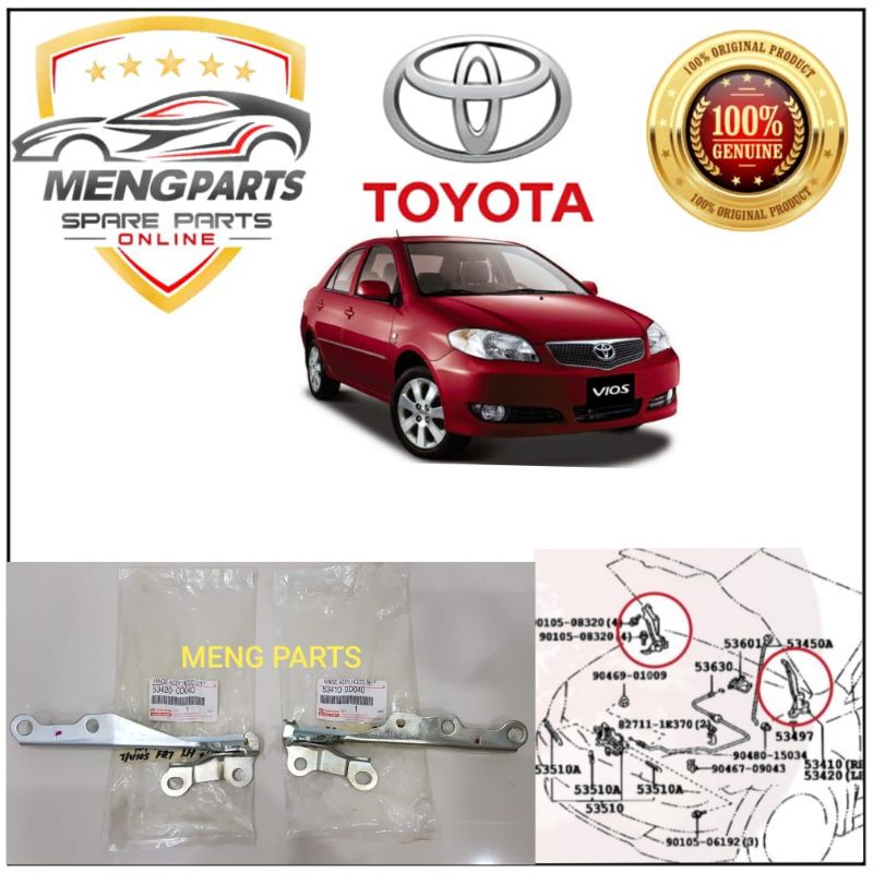 ORIGINAL TOYOTA VIOS NCP42 2003Y-2007Y FRONT BONNET HINGE RH-53410 ...