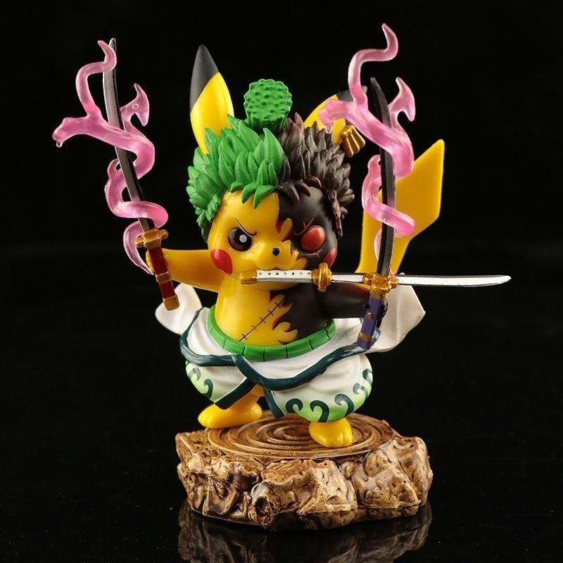 One Piece Zoro Cos Pikachu Pokemon Three Swords Zoro Anime Toy Figures ...