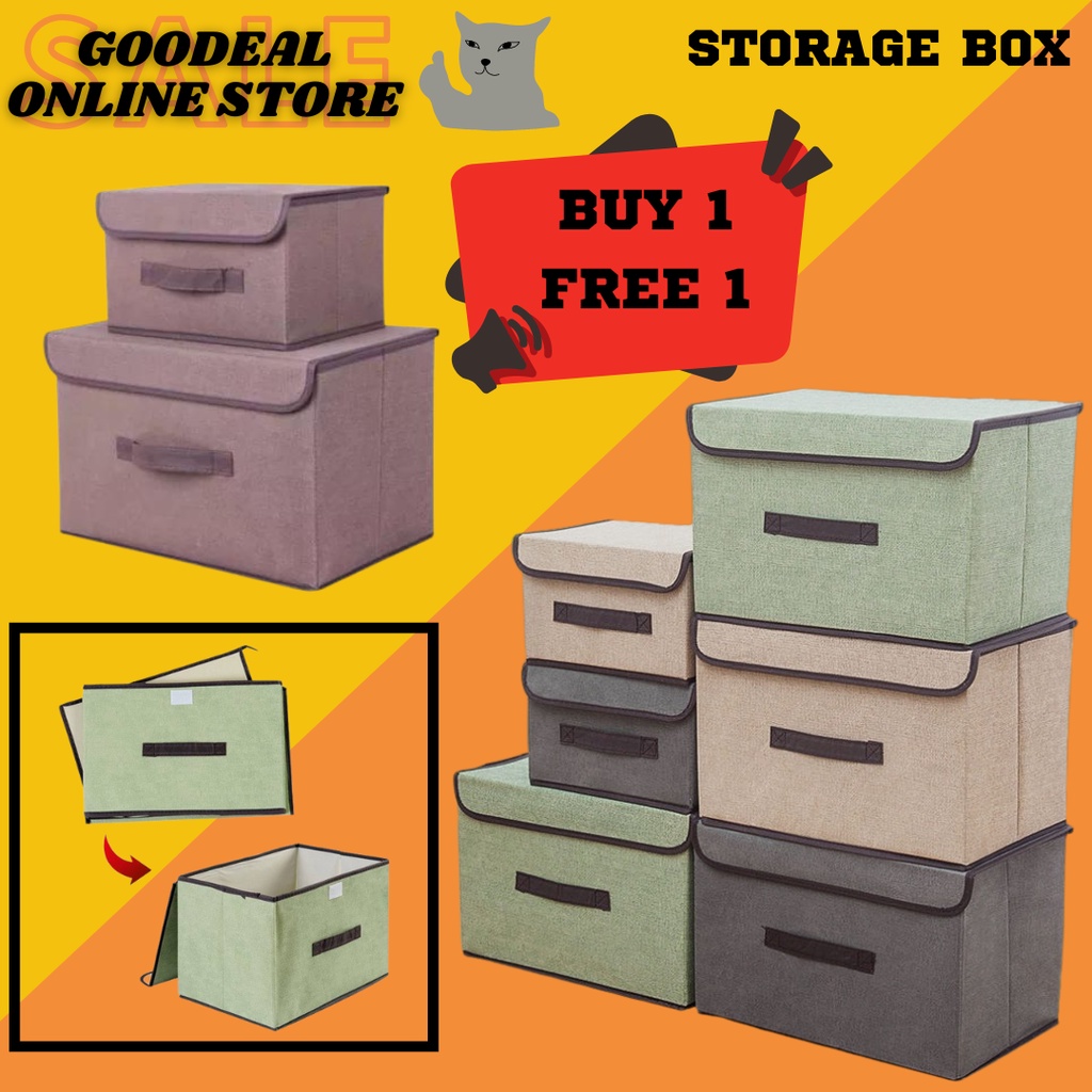 Korean Storage Box Foldable Linen Cloth Collapsible Storage Cube Bin ...