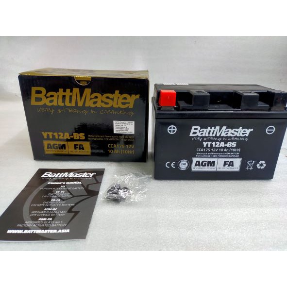 MOTORCYCLE BATTMASTER BATTERY YT12A-BS YAMAHA/HONDA/KAWASAKI/SYM/KTM ...