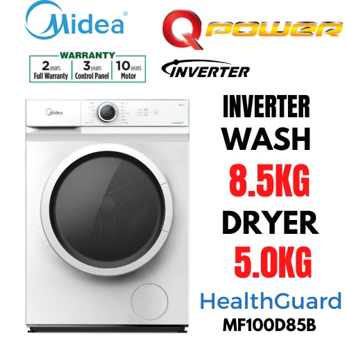MIDEA Front Load 2 IN 1 Inverter Washer Dryer 8KG+5KG MF100D85B / 8KG+6KG MF200D85B Washing ...