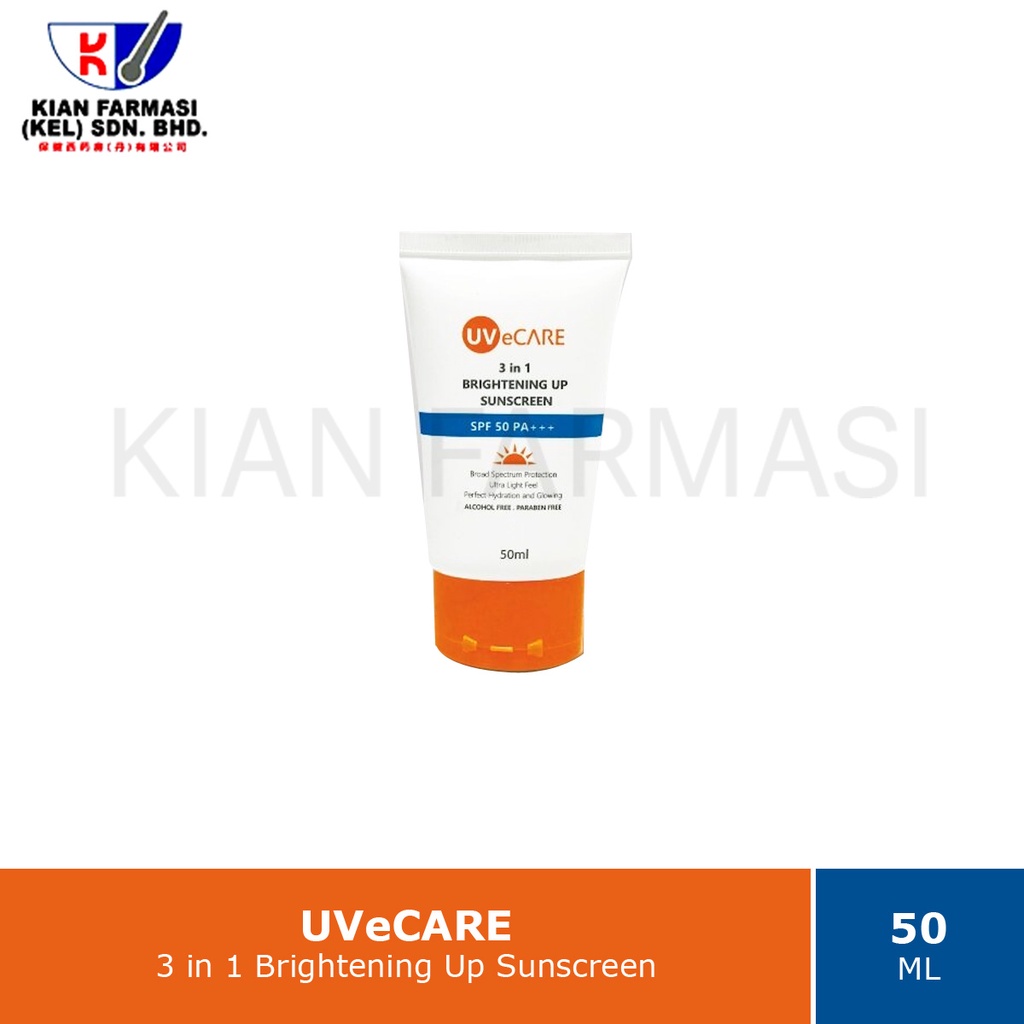 UVeCARE 3-in-1 Brigthening Up Sunscreen SPF50 PA+++ 50ml (Anti-Ageing ...