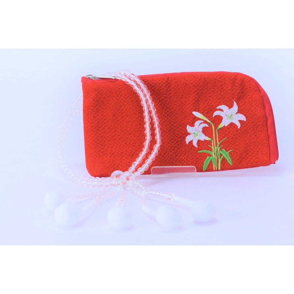SGI Soka Gakkai Gongyo set (Red pouch with white lily logo & clear ...