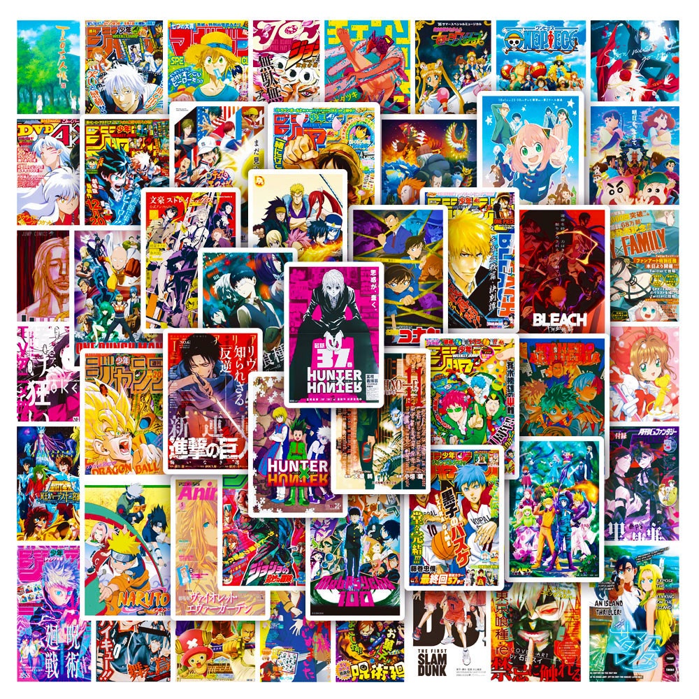 55PCS Mix Anime Poster Stickers For Laptop Skateboard Guitar Car ...