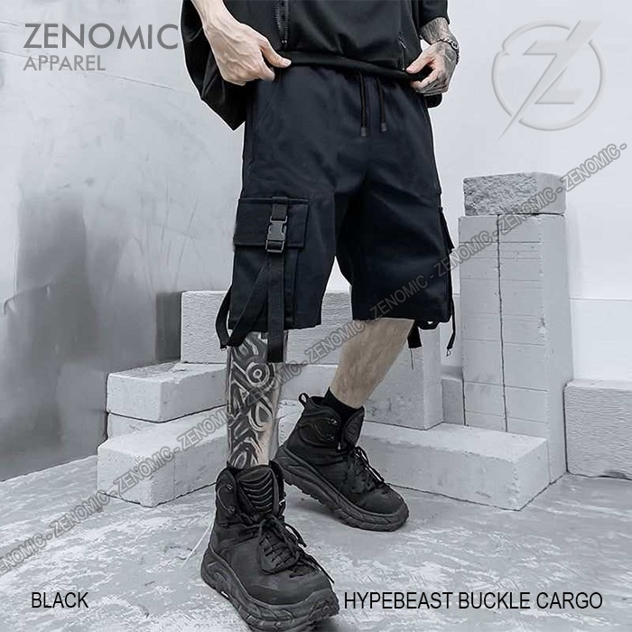 Zenomic - Hypebeast Buckle Short Cargo Pants Black Size S M L XL Korean ...