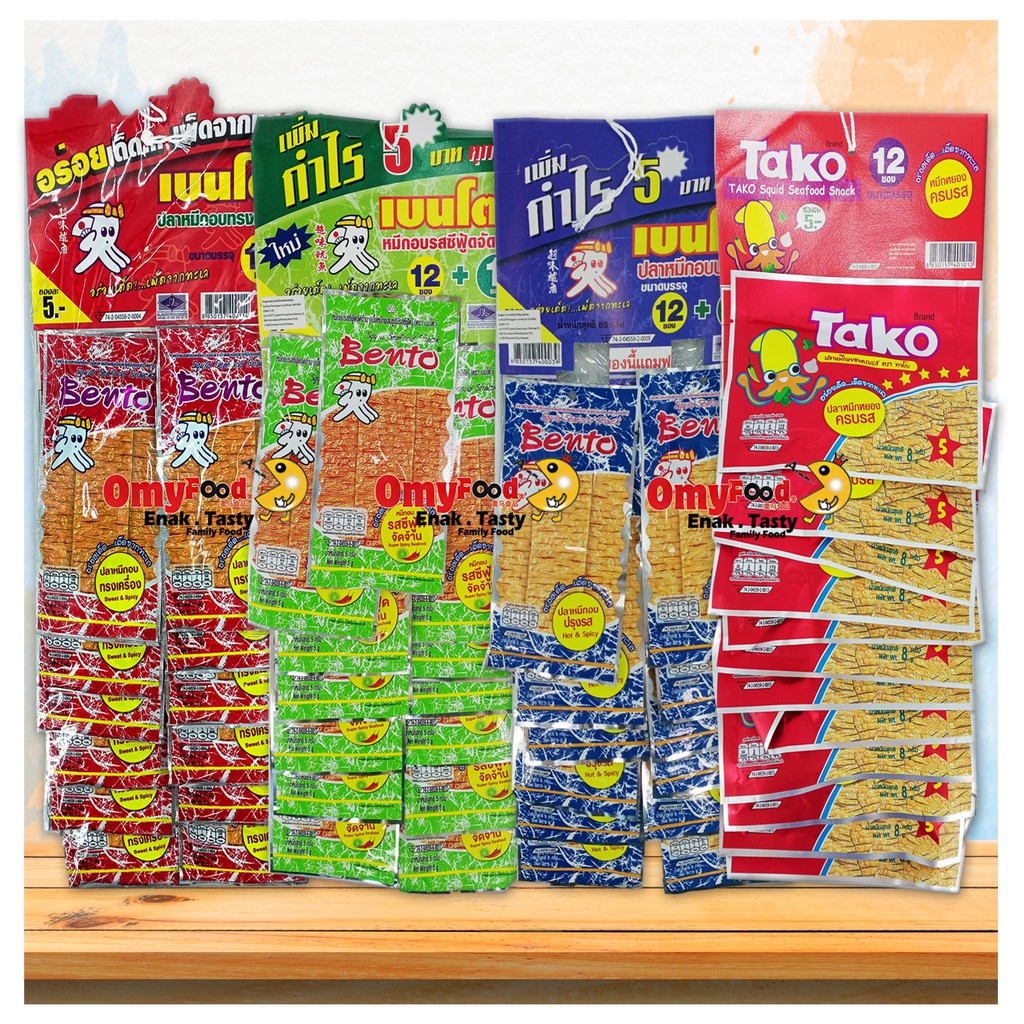 5g/8g x 12pcs Thailand Bento / Tako Squid Seafood Snack [Sweet & Spicy ...