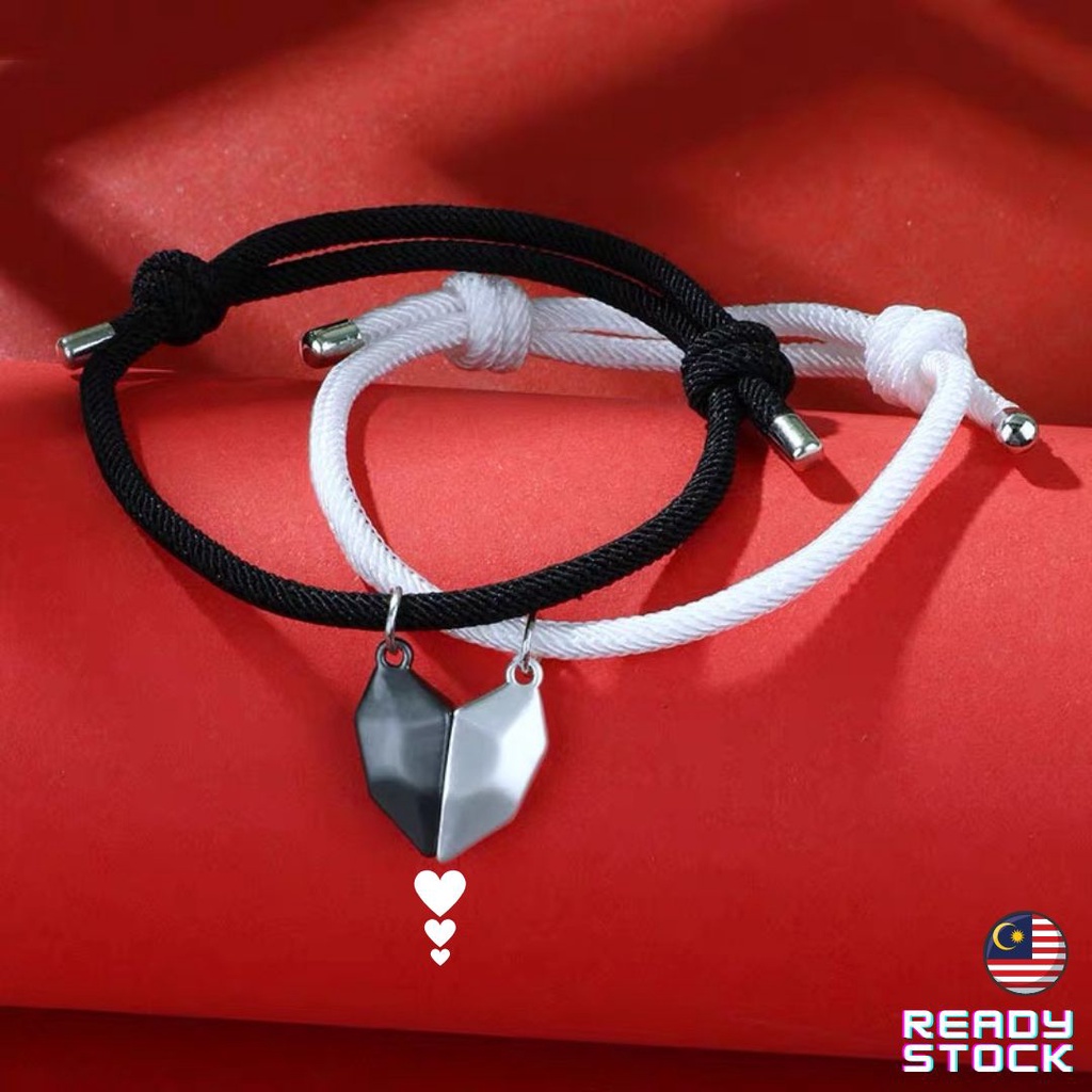 2pcs/set Love Shape Couple Bracelet Magnet Gelang Tangan Lelaki ...