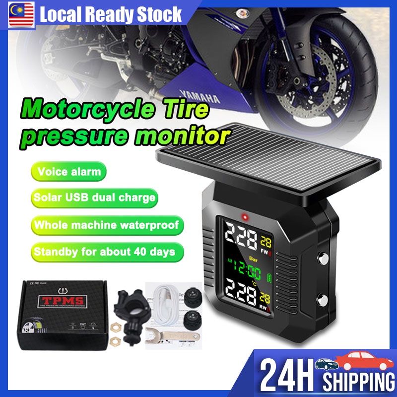 TPMS Motorcycle Tire Pressure Monitor Wireless Solar Charging Tyre ...