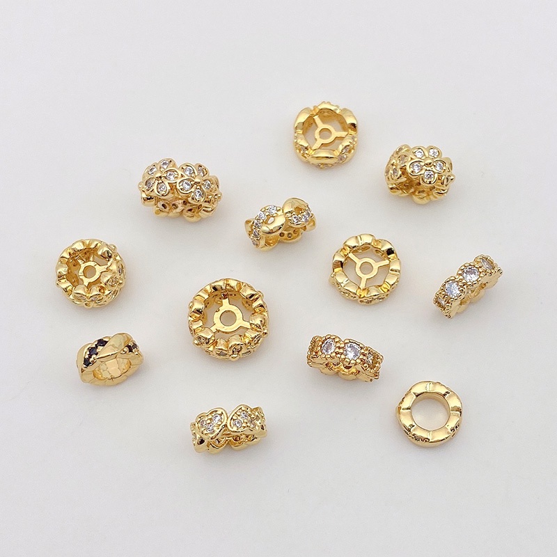 Spacer Beads diy 18K Color Retention Micro-Inlaid Zircon Diamond Ring Wheel Handmade diy Beads ...