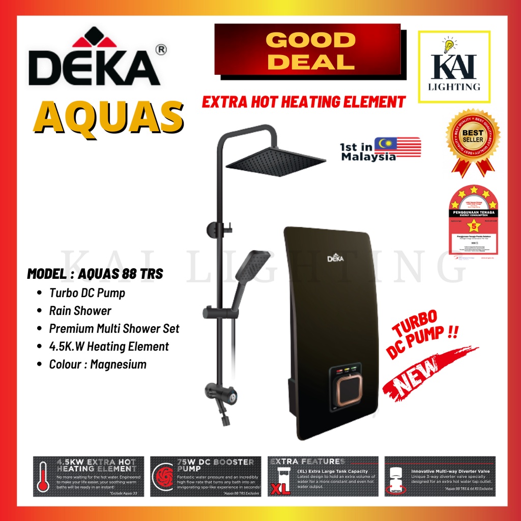 Deka AQUAS 88 AQUAS 66 TRS DC Booster Inverter Pump with Rainshower Matte Black Instant Water ...