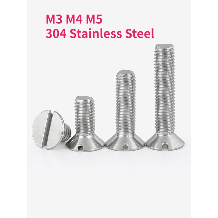 M3 M4 M5 304 Stainless Steel GB68 Slotted Flat Countersunk Head Screw Bolt | Shopee Malaysia