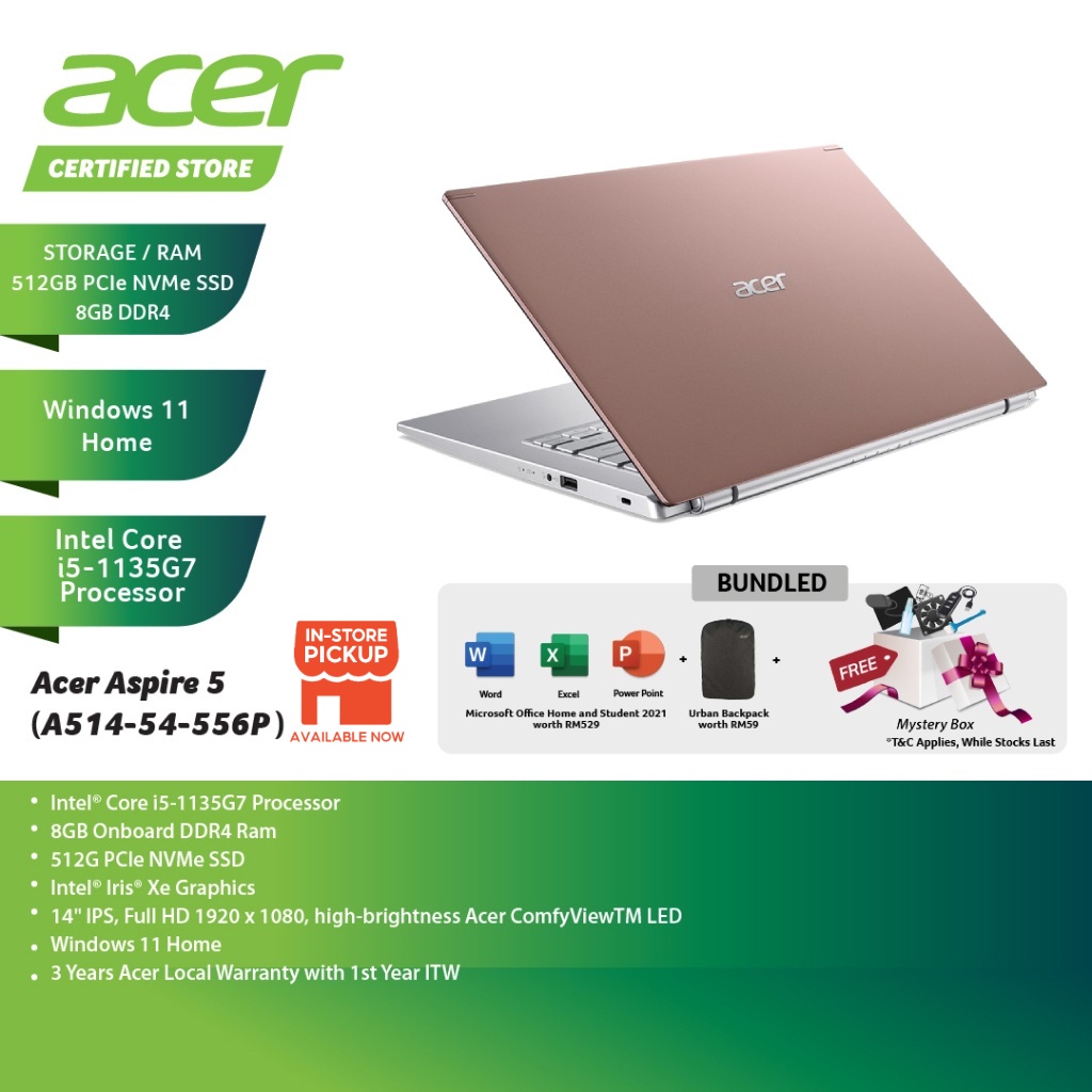 Acer Aspire 5 A514-54-556P 14'' FHD Laptop Sakura Pink | Shopee Malaysia