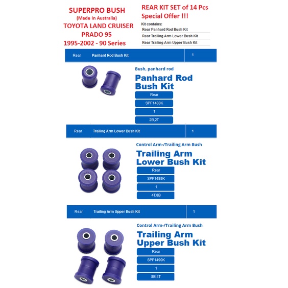 TOYOTA LAND CRUISER PRADO 95- 1995-2002 - 90 Series-REAR BUSH KIT ...