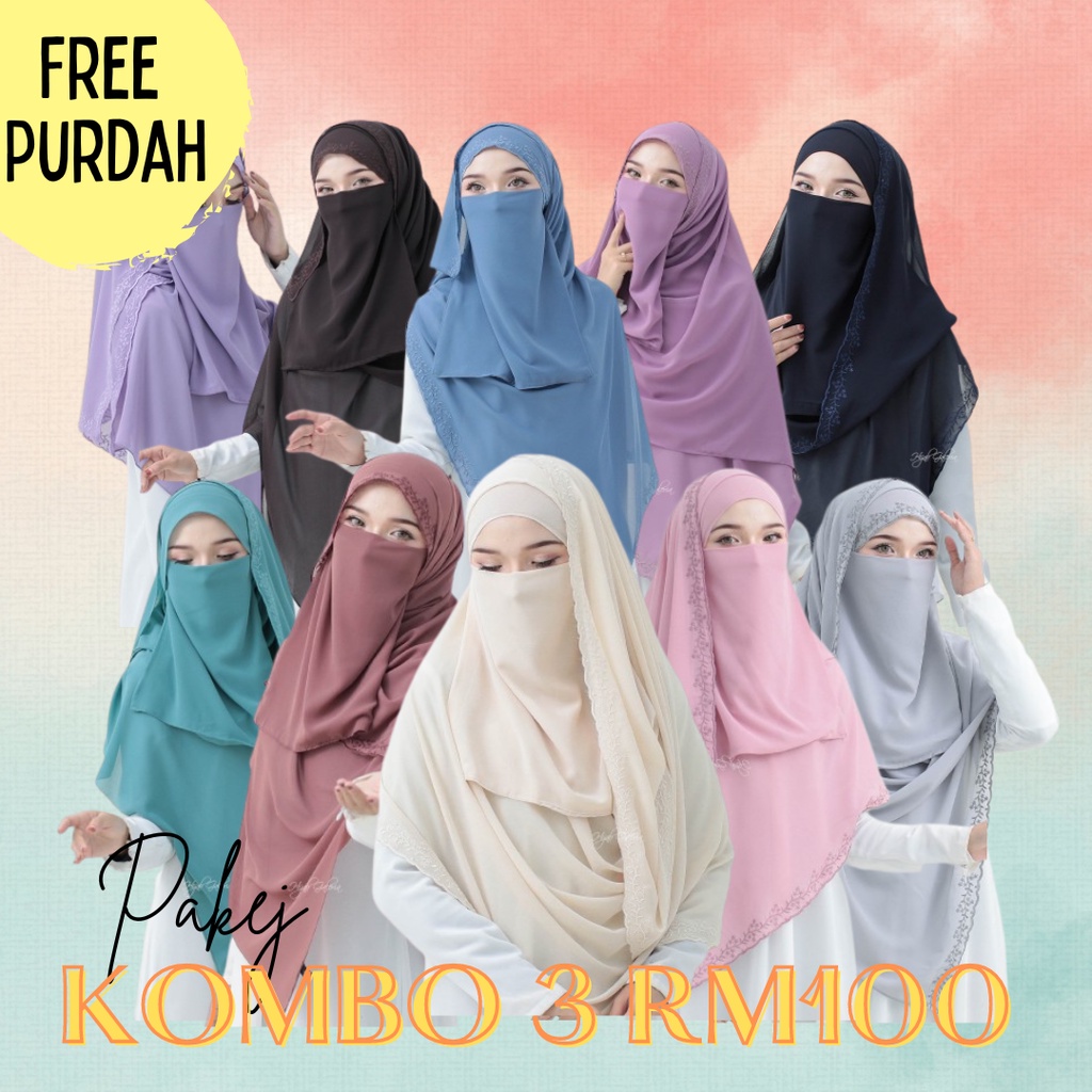 Hijab Galeria Shawl Sulam Shawl Heavy Chiffon Shawl Labuh 2 Meter ...
